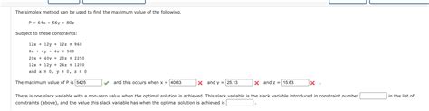 Solved The Simplex Method Can Be Used To Find The Maximum Chegg