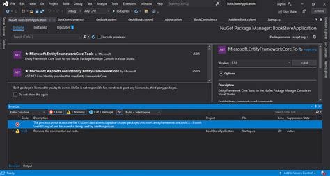 EntityFramework Core Tools Nuget Package Installation Error The Process Cannot Access The