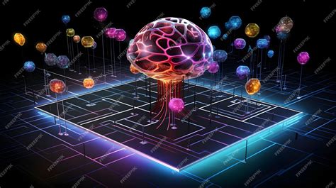 Neon Abstract Representation Of Ai Data Processing In Human Brain Model Premium Ai Generated Image