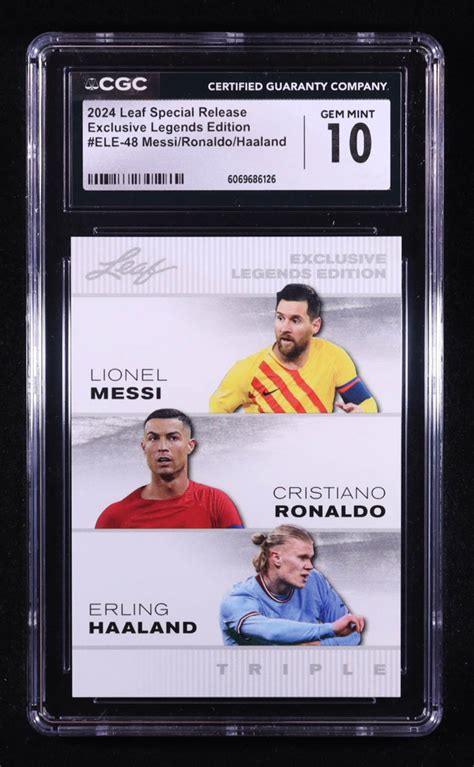 Lionel Messi Cristiano Ronaldo Erling Haaland 2024 Leaf Special