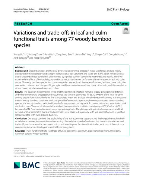 Pdf Variations And Trade Offs In Leaf And Culm Functional Traits
