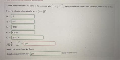 [answered] 1 point write out the first five terms of the sequence with