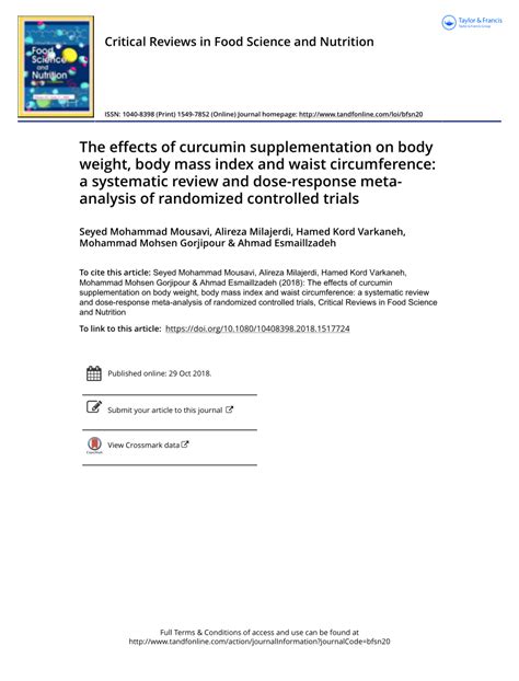 Pdf The Effects Of Curcumin Supplementation On Body Weight Body Mass Index And Waist