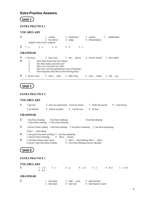 Extra Practice Answers EXTRA PRACTICE 1 VOCABULARY 1 1