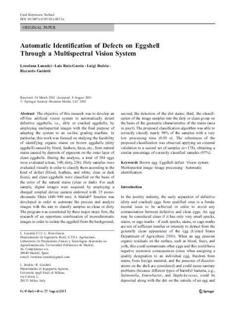 pdf automatic identification of defects on eggshell through a