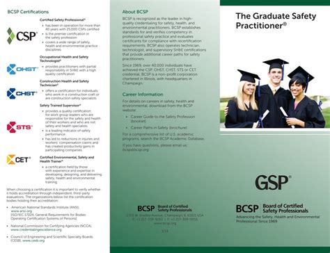 GSP Brochure Board Of Certified Safety Professionals