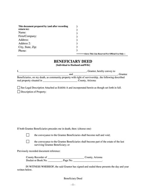 Free Printable Beneficiary Deed Form Arizona