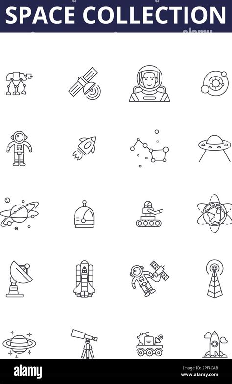 Space Collection Line Vector Icons And Signs Collection Astronomy Stars Planets Galaxies