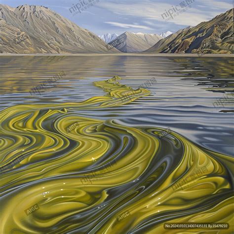 Ai创作图绿色色彩变幻金色波纹 黄绿色水波纹 黄绿色如镜水面 黄金流体艺术画 金色河流金色线条 江面水波金色纹理 水面装饰画 水波纹装饰画 水