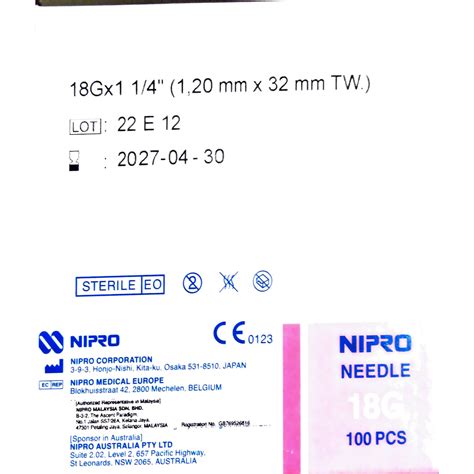 NIPRO NEEDLE 18G X 1 1 4 INCH 32mm 100 S MEDICAL NEEDLE 6 BOXES Pack Expiry 2027 READY