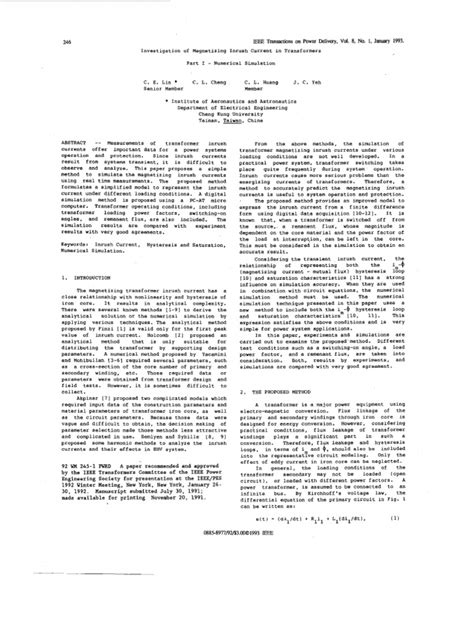 Investigation Of Magnetizing Inrush Current In Transformers Pdf Pdf