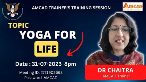 Yoga For Life Dr Chaitra AMCAD Trainer YouTube