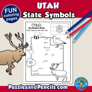 Utah Symbols Coloring Pages With Map And State Flag State Symbols