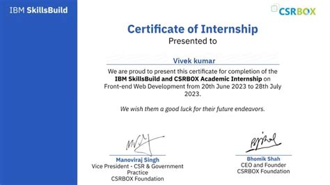Vivek Kumar On Linkedin Completed Ibm Skillsbuild Internship On Front