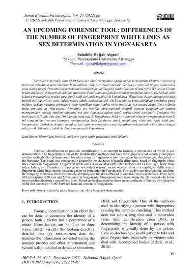 View Of An Upcoming Forensic Tool Differences Of The Number Of Fingerprint White Lines As Sex