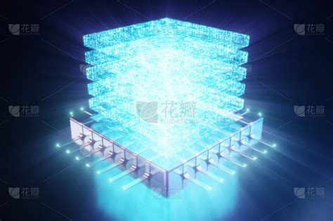 三维图形全息图概念中央处理器照明设备科学电子人蓝色厚木板在上面