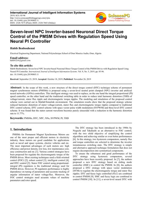 Pdf Seven Level Npc Inverter Based Neuronal Direct Torque Control Of The Pmsm Drives With
