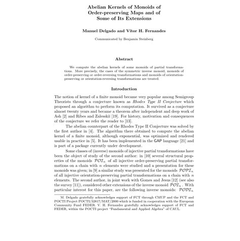 Pdf Abelian Kernels Of Monoids Of Order Preserving Maps And Of Some