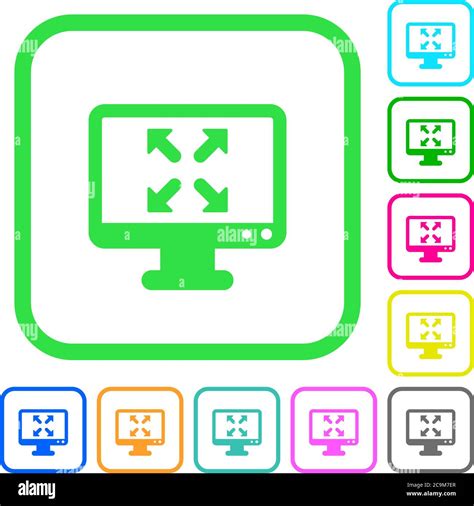 Change To Fullscreen View Vivid Colored Flat Icons In Curved Borders On White Background Stock