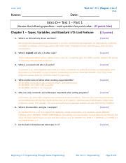 COSC Test Doc Test A C Chapter To COSC PMB Name Date Intro C Test Part
