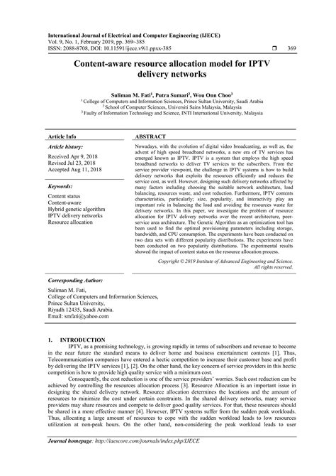Content Aware Resource Allocation Model For Iptv Delivery Networks Pdf