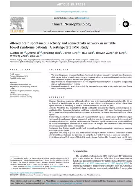 Pdf Altered Brain Spontaneous Activity And Connectivity Network In Irritable Bowel Syndrome