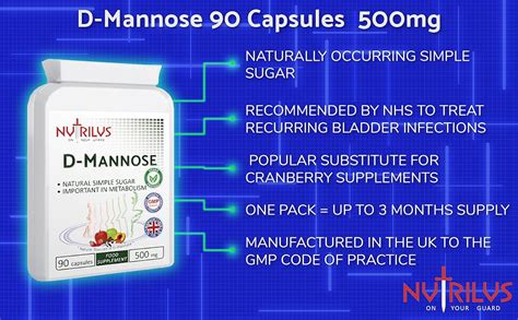 D Mannose 90 Capsules 500mg 1000mg Per Serving Pure Extract Vegan