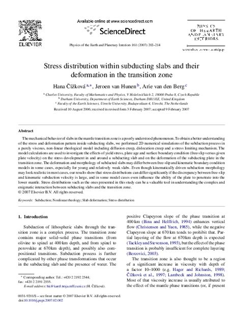 Pdf Stress Distribution Within Subducting Slabs And Their Deformation