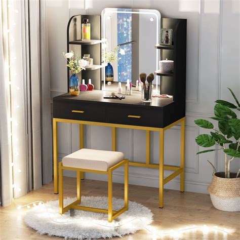 2 Piece Vanity Table Set Vanity Make Up Table And Stool Set With Led