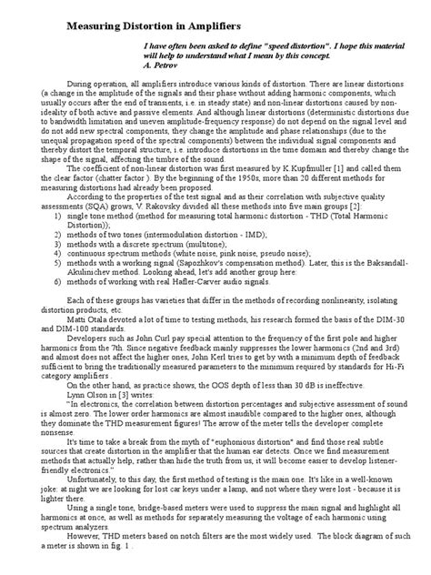 Measured Distortion In Amplifiers Pdf Distortion Amplifier