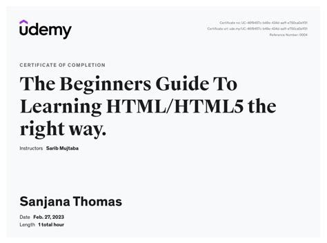 Sanjana T On Linkedin Udemy Course Completion Certificate