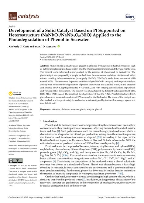 Pdf Development Of A Solid Catalyst Based On Pt Supported On Heterostructure Nanbo3 Nanb3o8