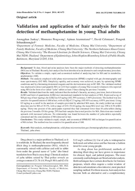 Pdf Validation And Application Of Hair Analysis For The Detection Of Methamphetamine In Young