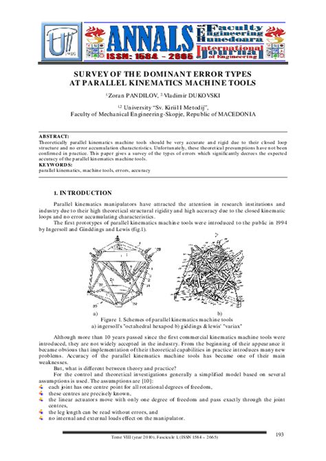 Pdf Survey Of The Dominant Error Types At Parallel Kinematics Machine