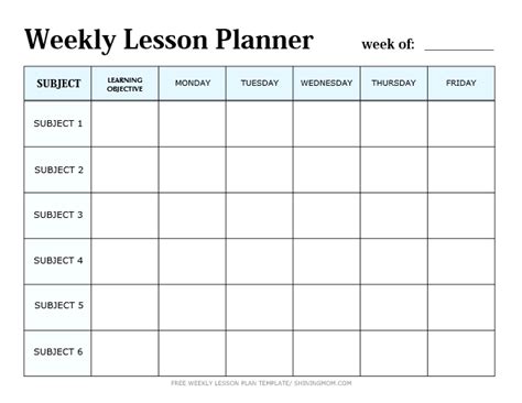 Free Subject Top Lesson Plan Pages Printable Templates Printable Art