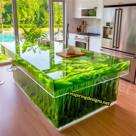 These Grass And Epoxy Kitchen Islands Blend Nature With Contemporary Design