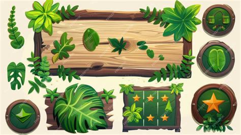 premium photo set of jungle game ui elements wood menu frame with