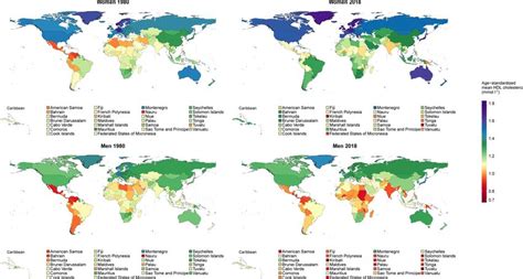 Age Standardized Mean HDL Cholesterol By Country In And For Download Scientific