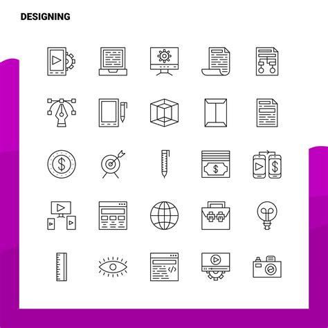 Set Of Designing Line Icon Set 25 Icons Vector Minimalism Style Design Black Icons Set Linear