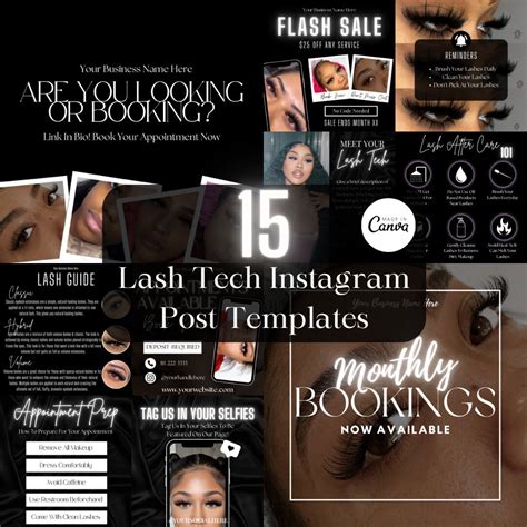15 Lash Tech Instagram Post Templates Editable Branding Flyer Etsy
