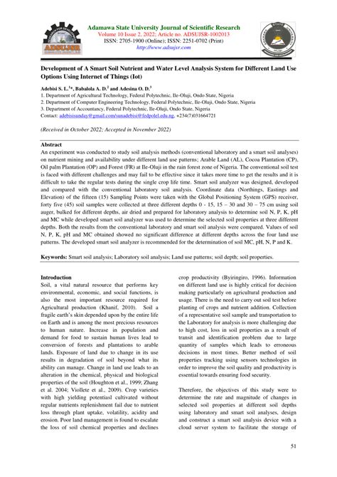 PDF Development Of A Smart Soil Nutrient And Water Level Analysis System For Different Land
