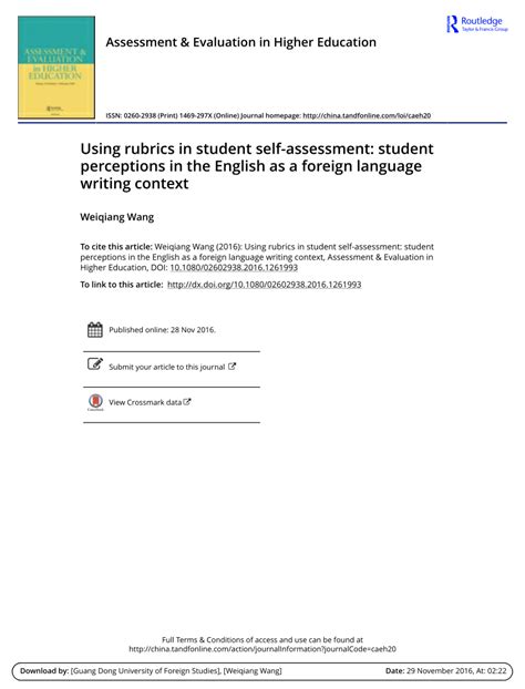 Pdf Using Rubrics In Student Self Assessment Student Perceptions In