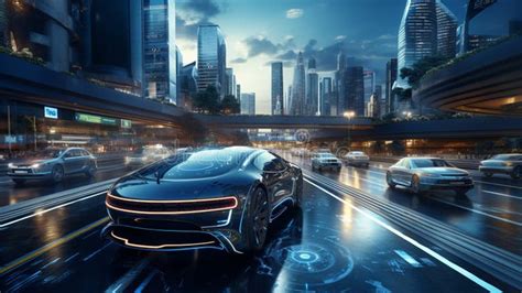Autonomous Self Driving 3d Car Moving Through City Highway