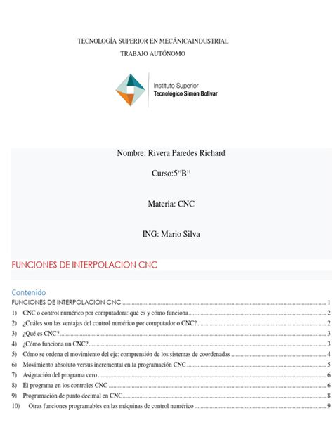 Funciones De Interpolacion Cnc Pdf Control Numerico Herramienta