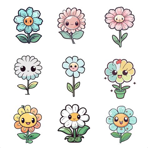 Premium Vector Cute Flowers Set Vector Illustration Collection Of