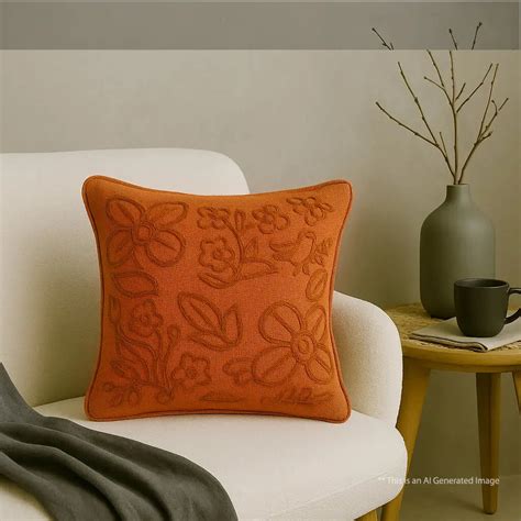 Slub Cotton Embroidered Cushion Cover 40cm X 40cm 16 X 16 Export