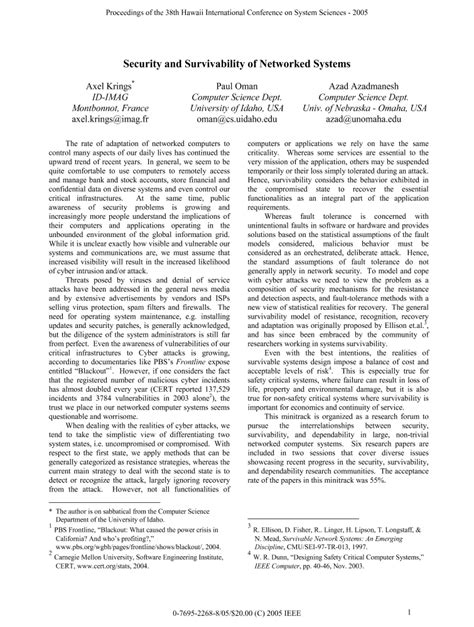 Security And Survivability Of Networked Systems Ieee Conference