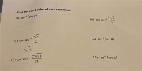 Solved Find The Exact Value Of Each Expression Chegg Com