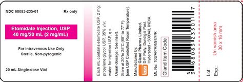 Etomidate Injection Usp2 Mgmlfor Intravenous Use Onlyrx Only