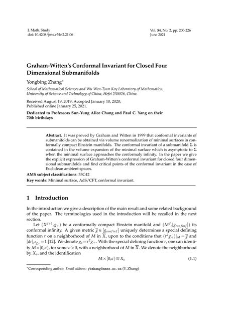 Global Science Press Graham Wittens Conformal Invariant For Closed